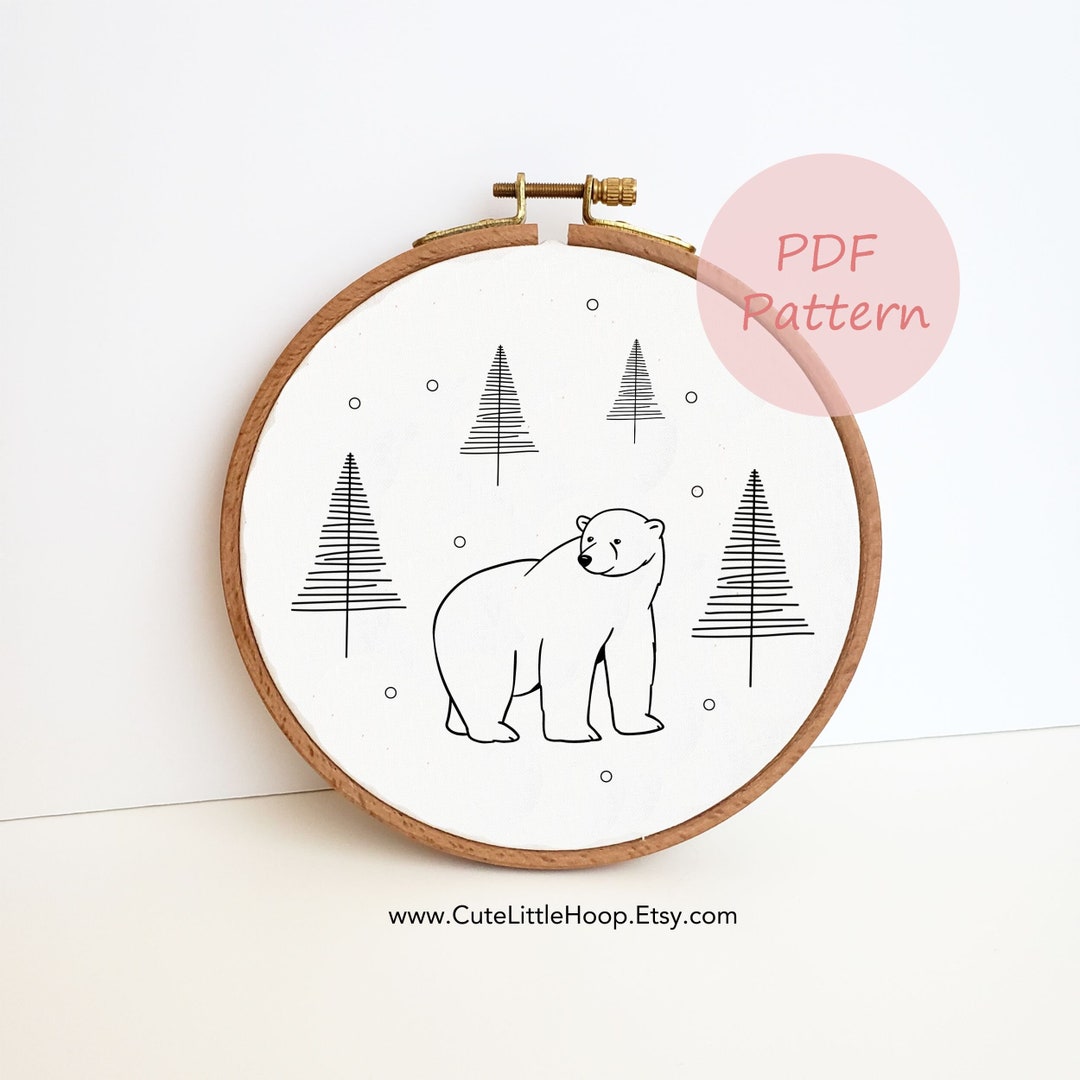 Bear in Forest Embroidery Pattern, Christmas Ornament Hand Embroidery ...