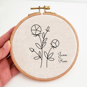 June Birth Month Embroidery Pattern, Rose Flower Hand Embroidery Design ...