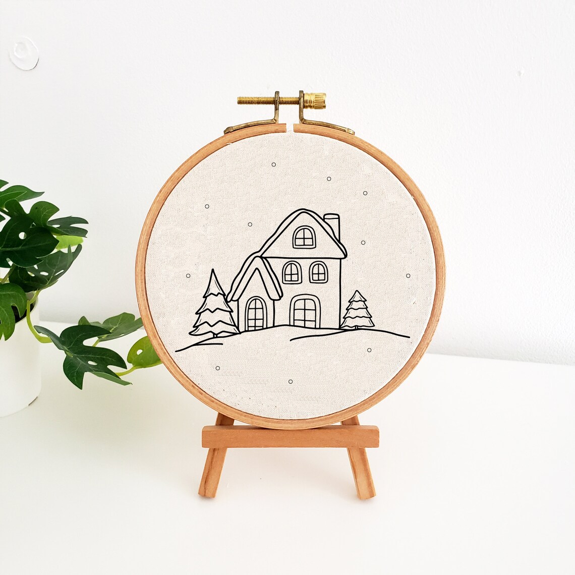Winter Scene Embroidery Pattern, Christmas Tree, Snow House Embroidery ...