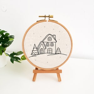 Winter Scene Embroidery Pattern, Christmas Tree, Snow House Embroidery ...