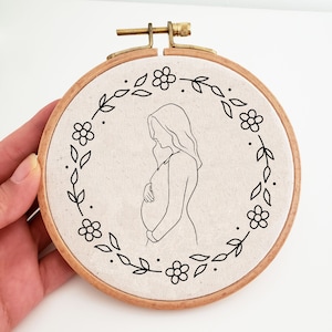 Pregnant Woman Embroidery Pattern, Flower Wreath Hand Embroidery Design ...