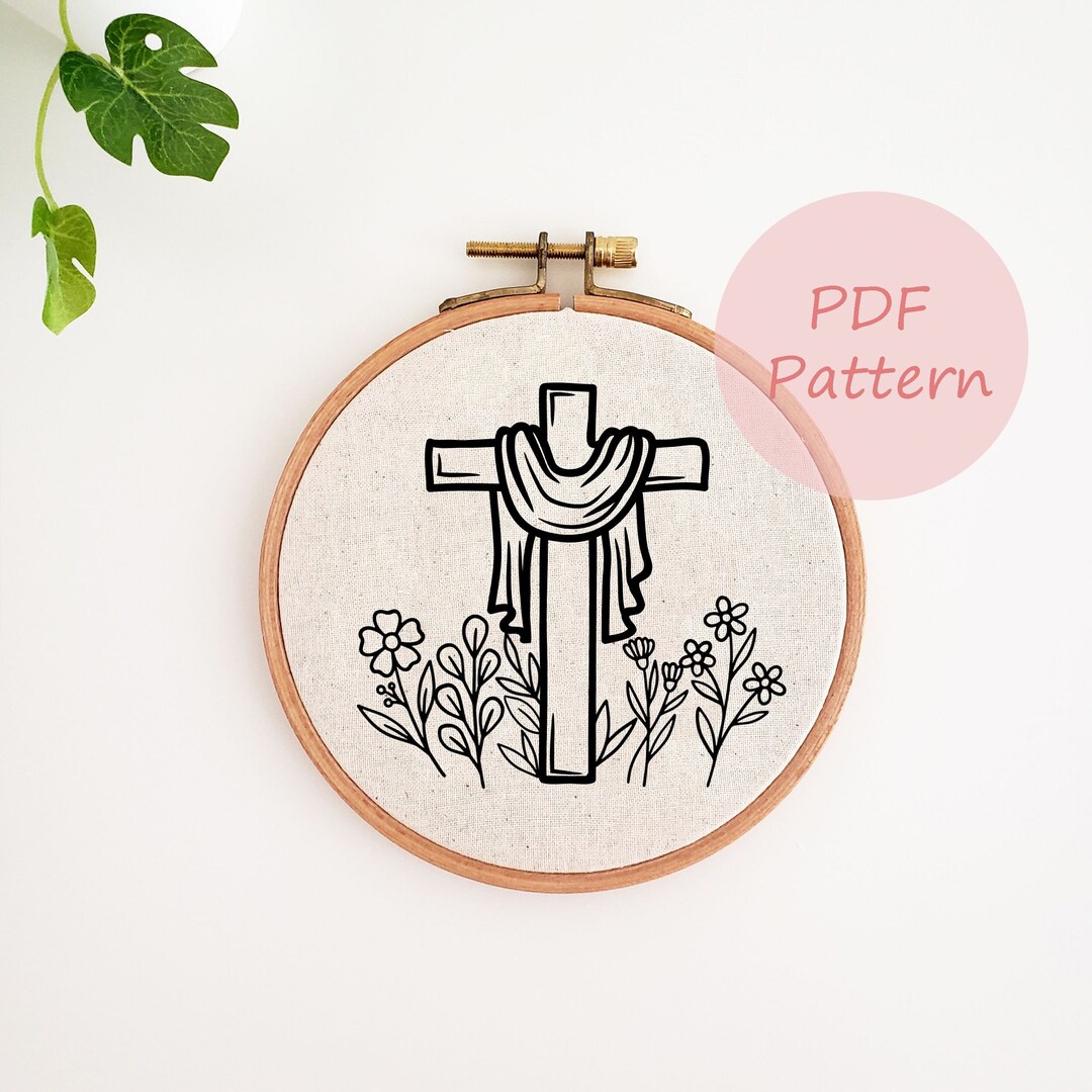 Flower Cross Embroidery Pattern, Christian Cross Hand Embroidery Design ...