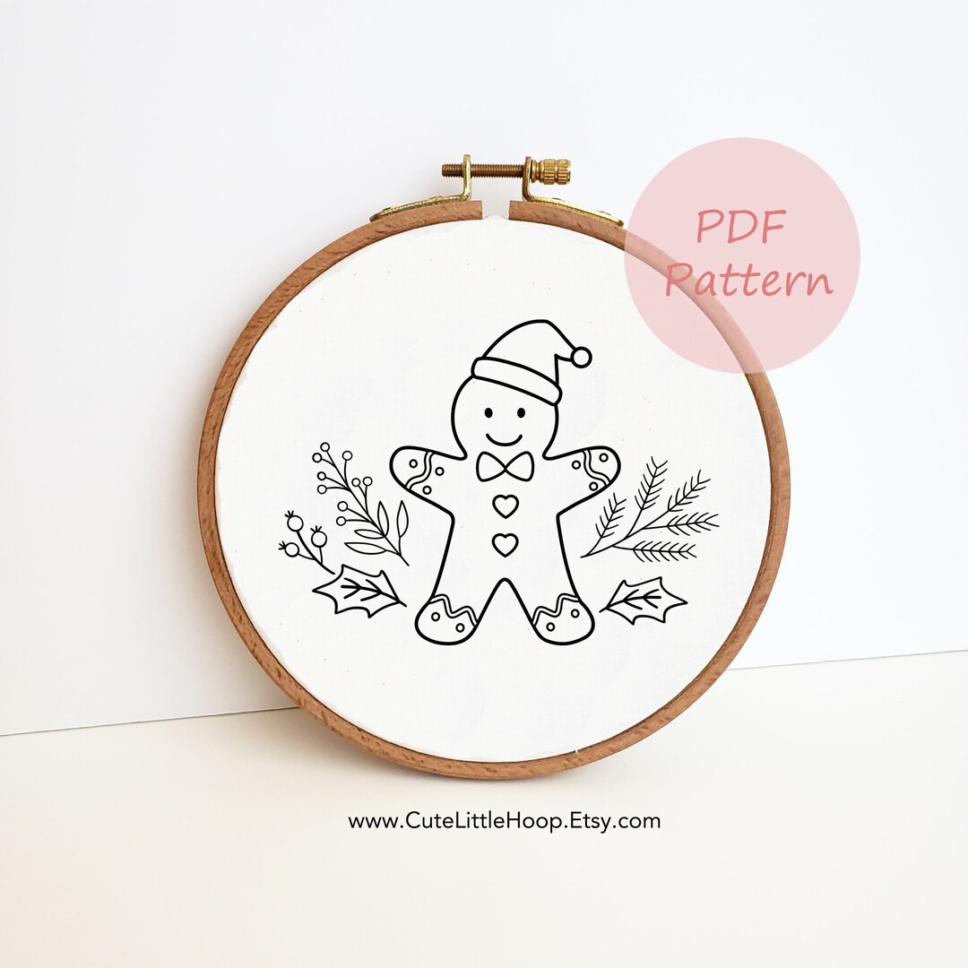 Gingerbread Man With Hat PDF Embroidery Pattern, Modern Embroidery Art ...