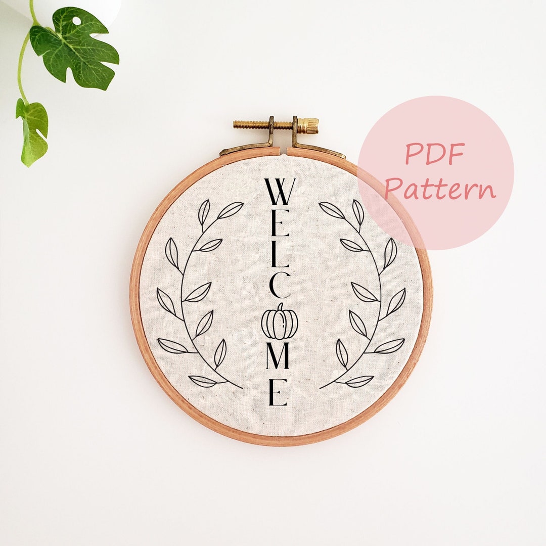 Welcome Sign Embroidery Pattern, Fall Pumpkin Embroidery Pattern, Hand ...