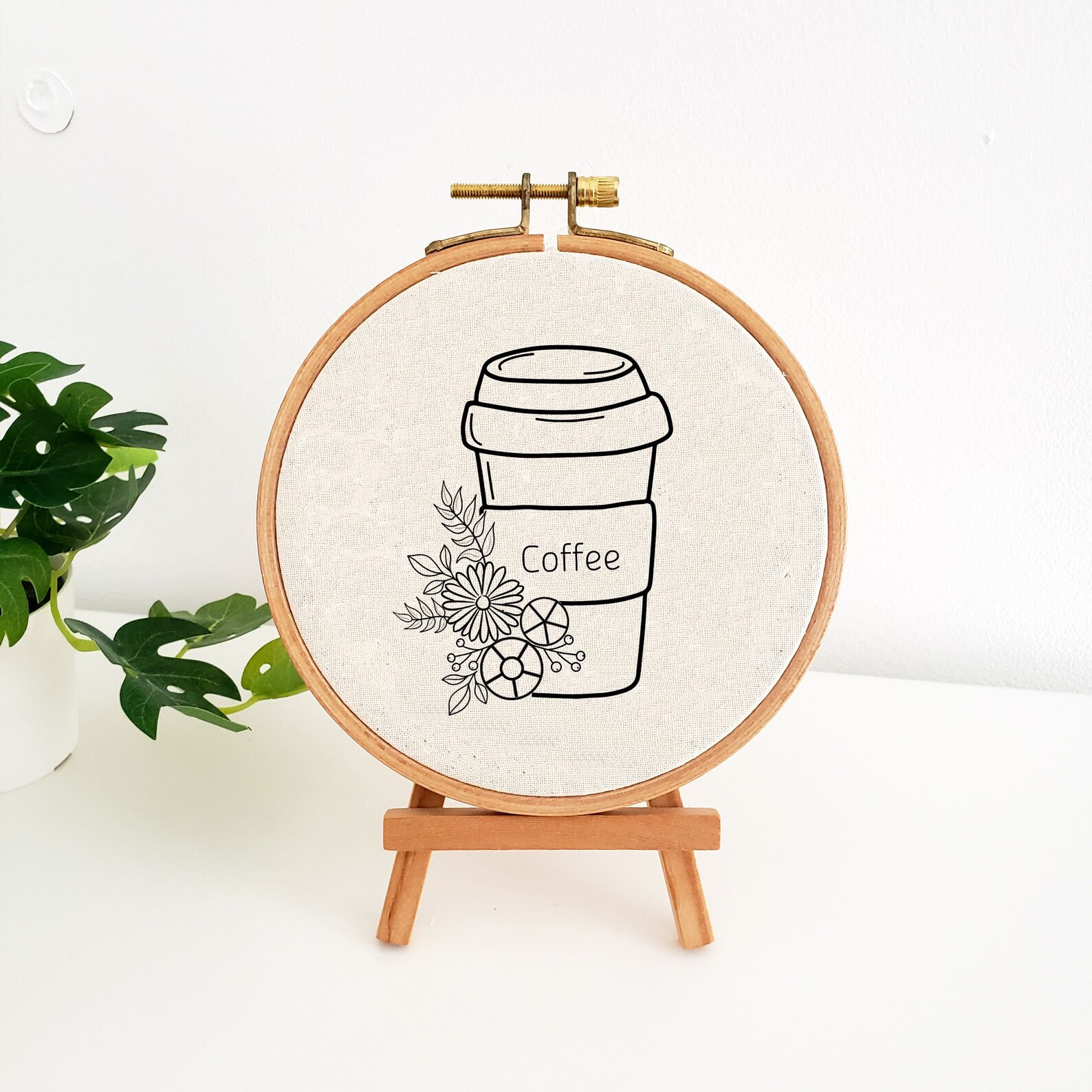 Flower Coffee Cup Embroidery Pattern, Coffee Hand Embroidery Design ...