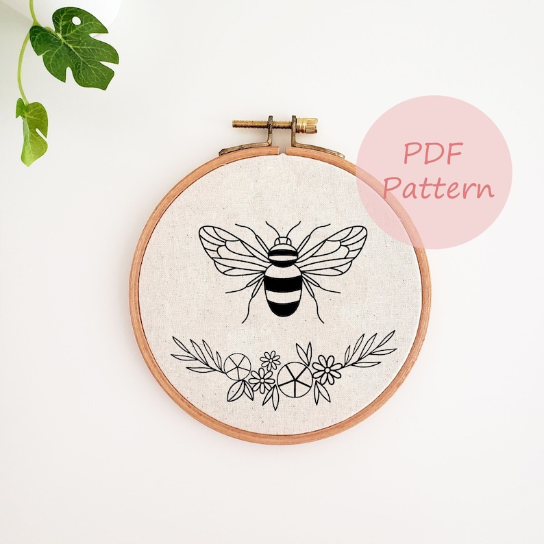 Bee and Flower Embroidery Pattern, Bee Embroidery PDF, Floral Bee Hand ...
