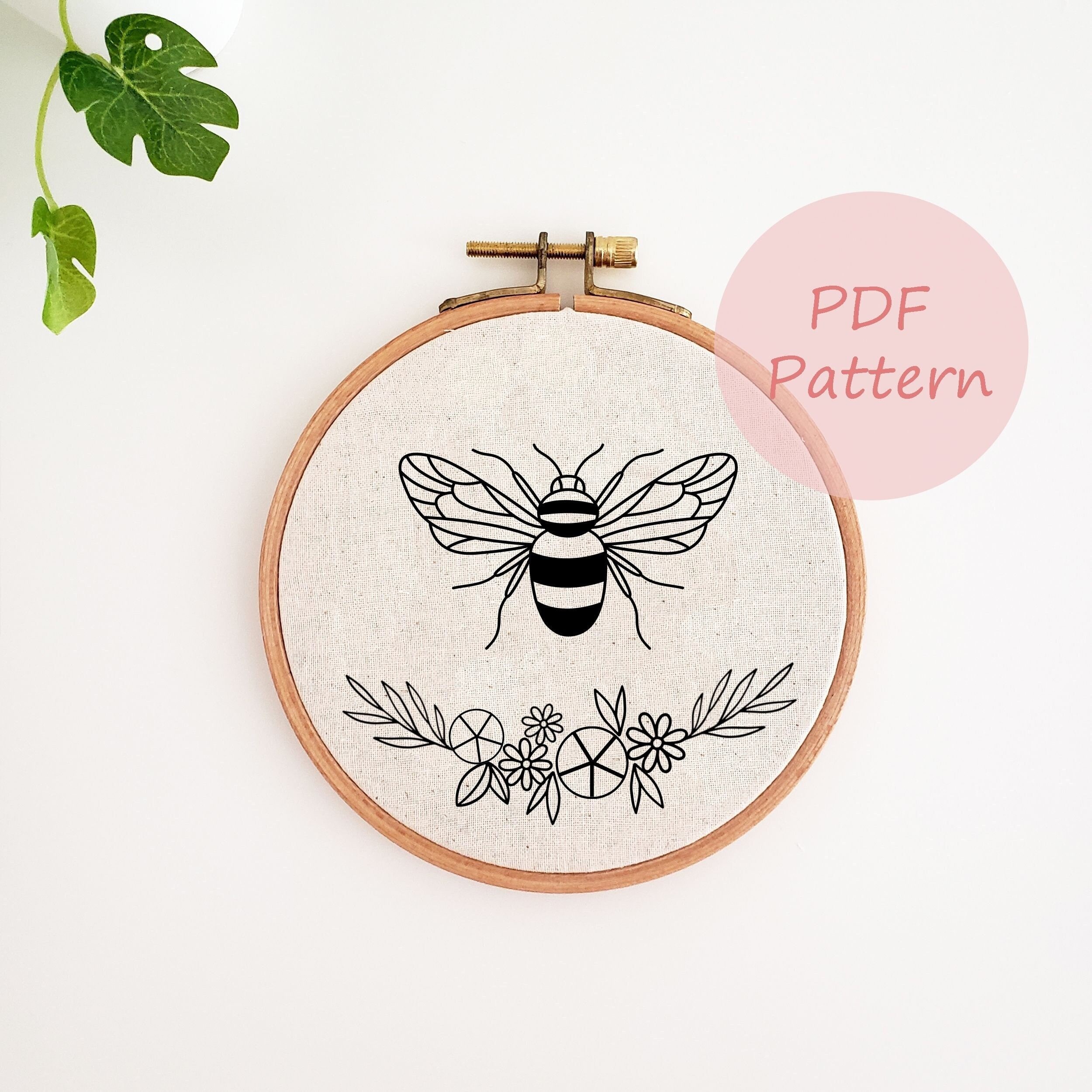 Bee and Flower Embroidery Pattern Bee Embroidery PDF Floral - Etsy