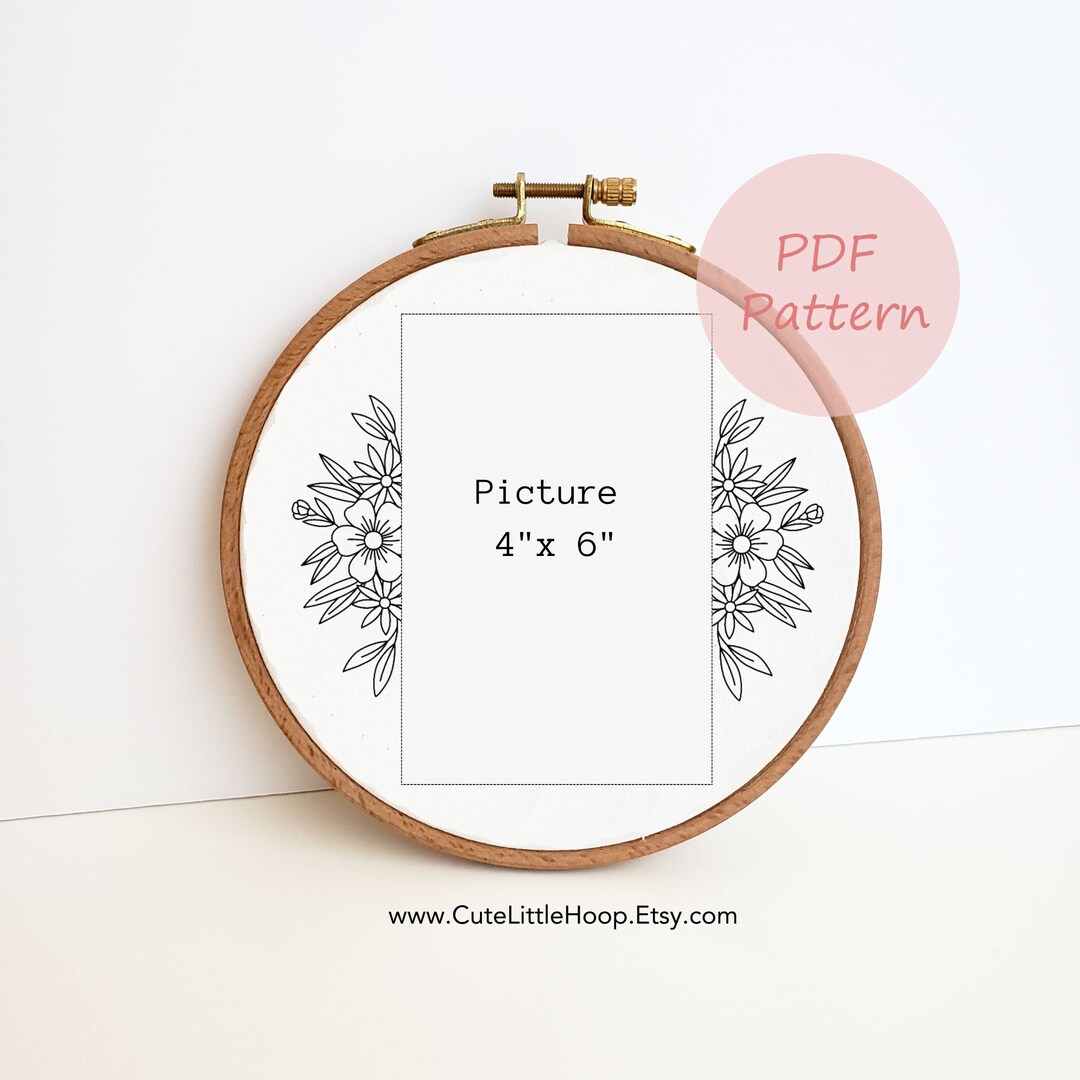 Floral Photo Frame Embroidery Pattern, Floral Picture Frame Hand ...