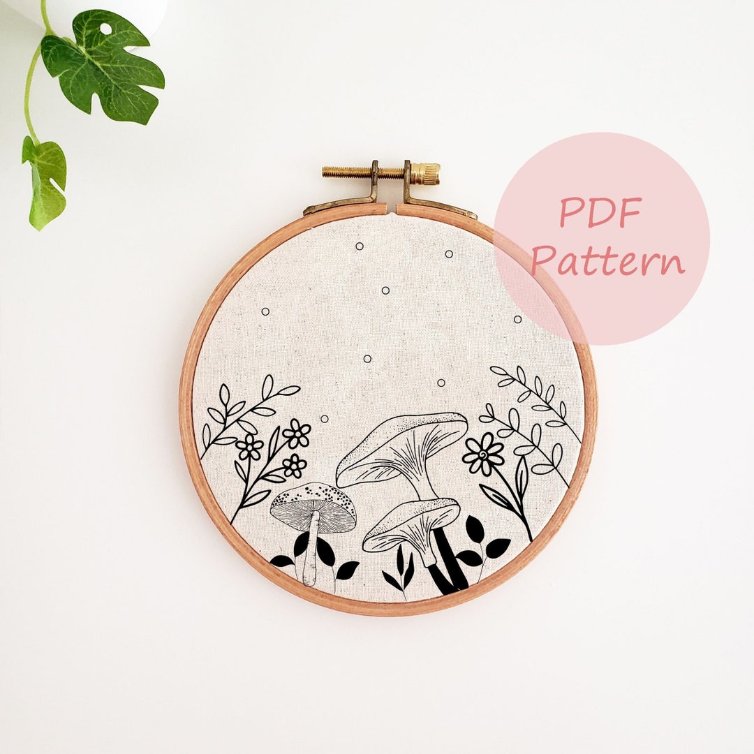 Mushroom Hand Embroidery Pattern, Floral Embroidery PDF, Mushroom ...