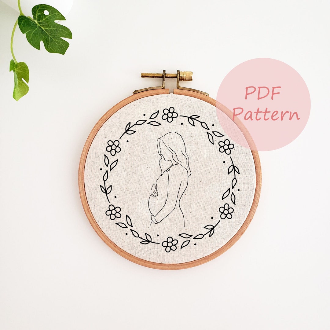 Pregnant Woman Embroidery Pattern, Flower Wreath Hand Embroidery Design ...