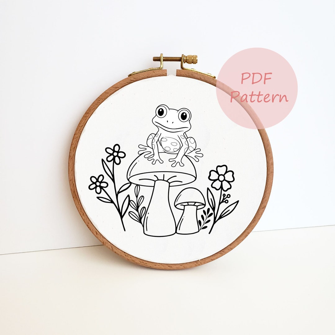Mushroom and Frog Embroidery Pattern, Wildflower Hand Embroidery Design ...
