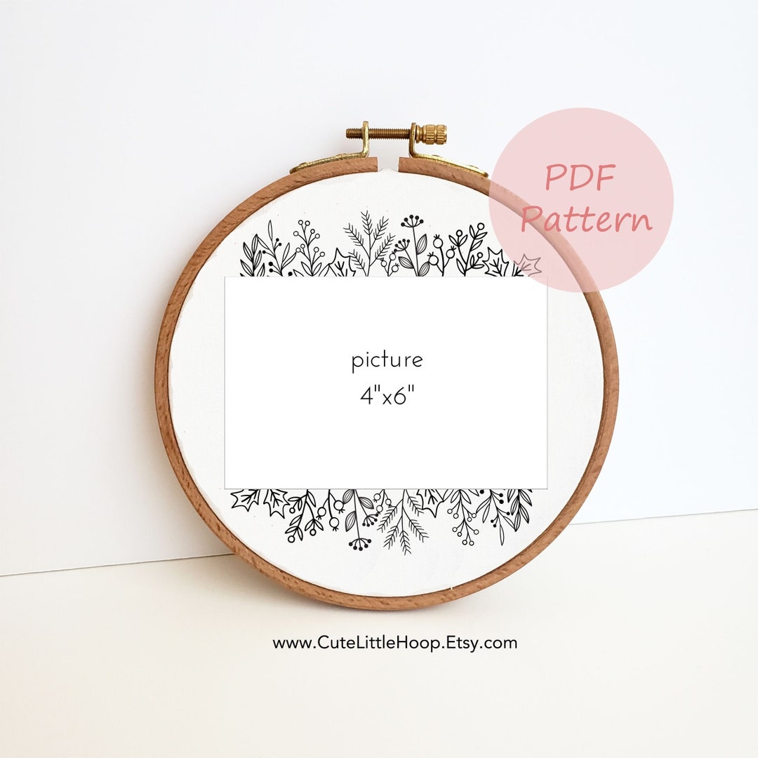 Christmas Photo Frame Embroidery Pattern, Winter Floral Picture Frame ...