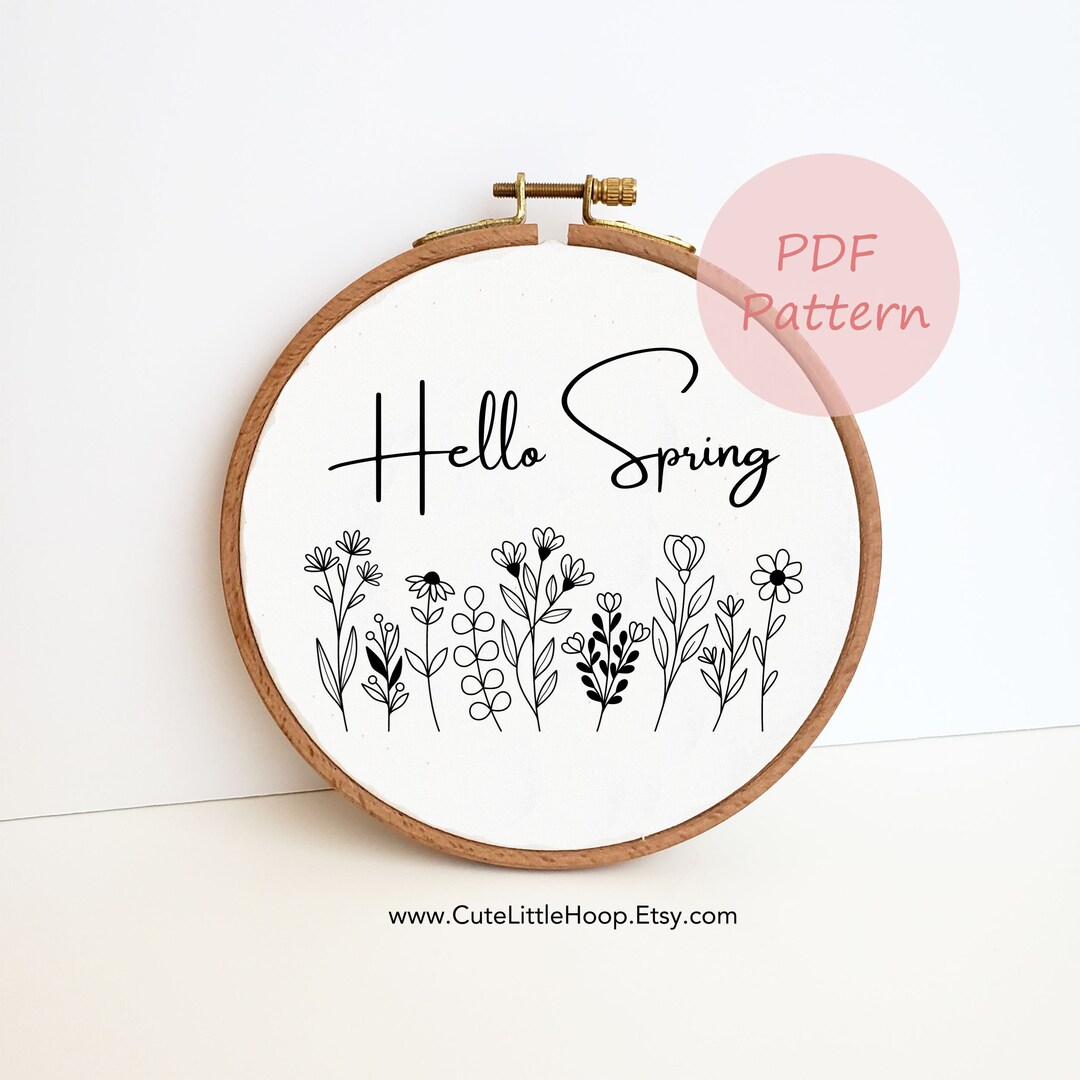 Hello Spring Embroidery PDF Pattern, Wildflower Hand Embroidery Design ...