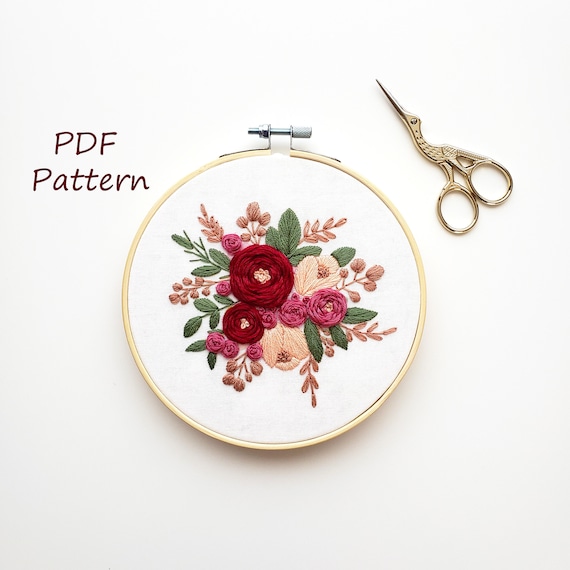 Rose Embroidery Pattern Floral Embroidery Pattern Hand | Etsy