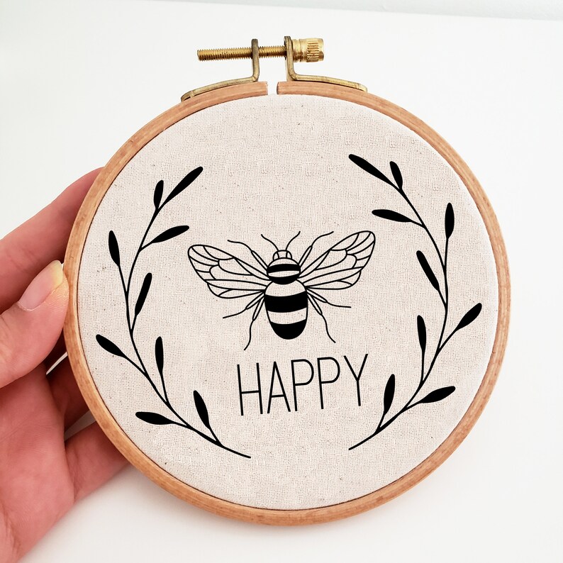 Bee Happy Embroidery Pattern Bee Embroidery PDF Pattern - Etsy