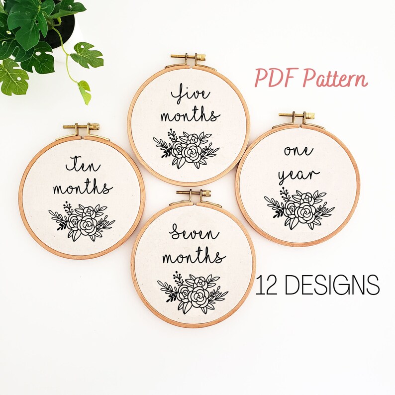 12 Month Baby Milestone Embroidery Pattern, Baby Growth Chart ...