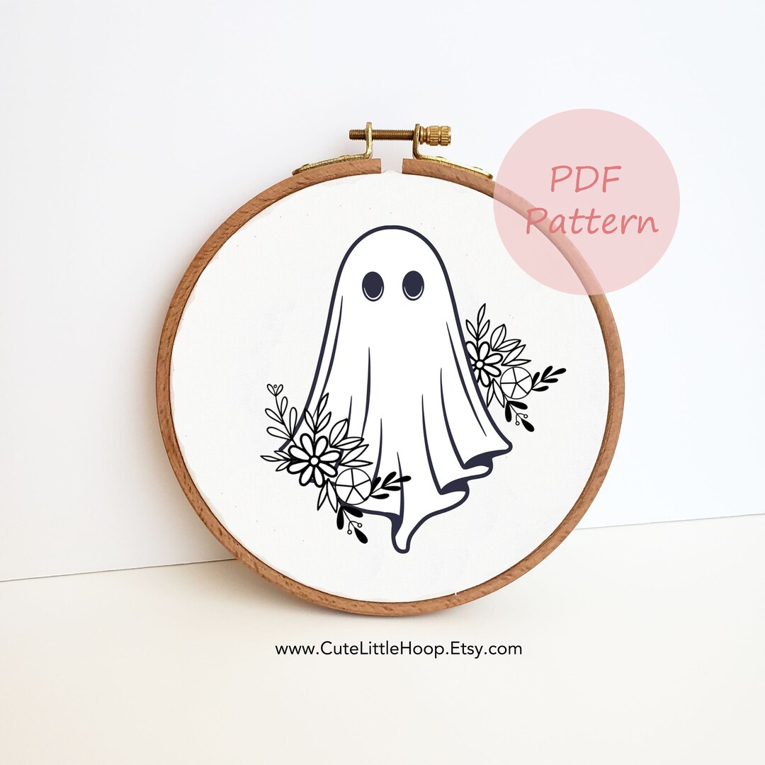 Flower Ghost Embroidery Pattern, Halloween Printable PDF Pattern, Fall ...