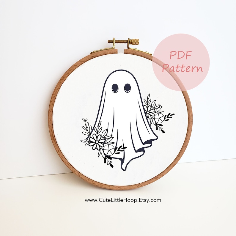 Flower Ghost Embroidery Pattern, Halloween Printable PDF Pattern, Fall ...