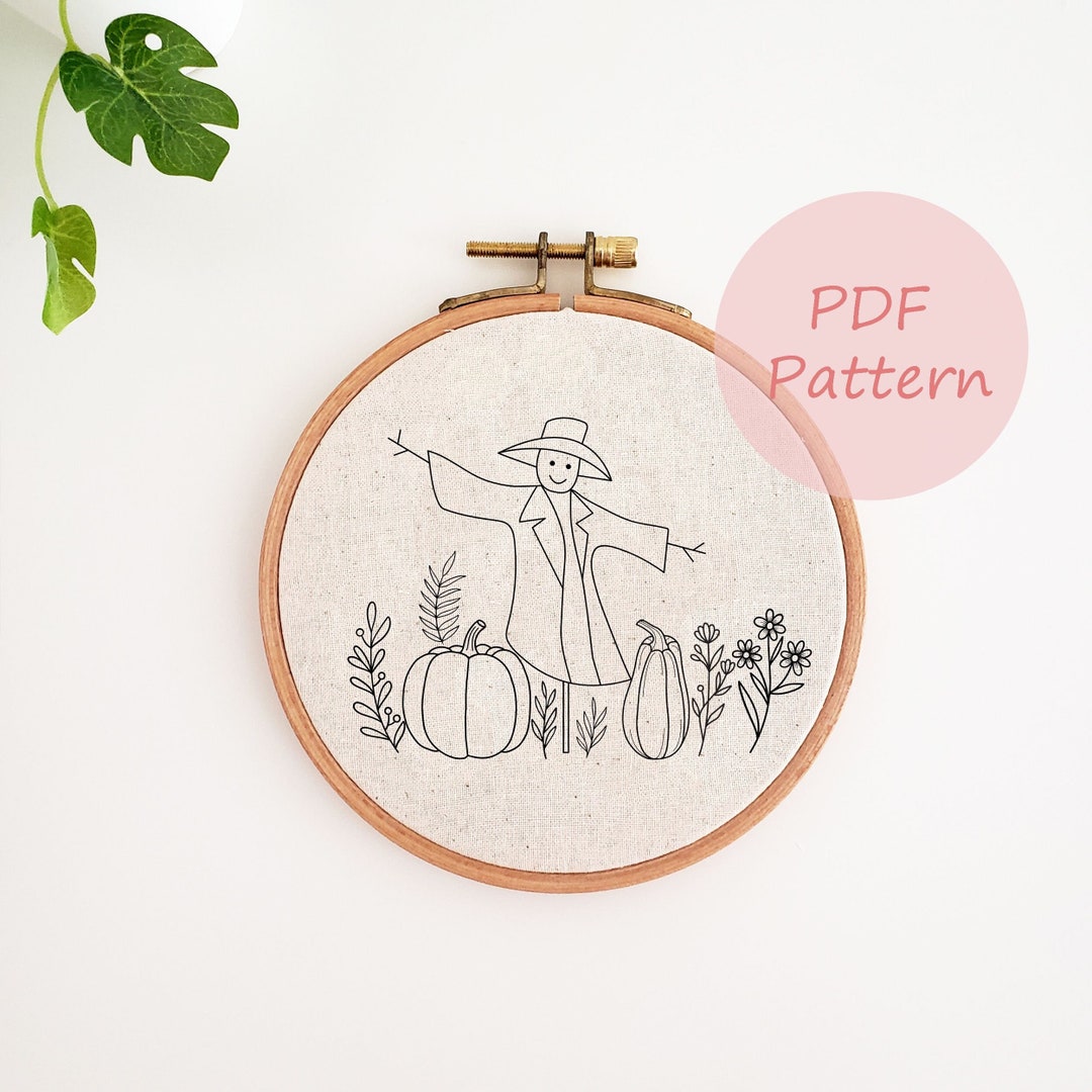 Scarecrow Pumpkin Embroidery Pattern Pumpkin Fall Hand - Etsy