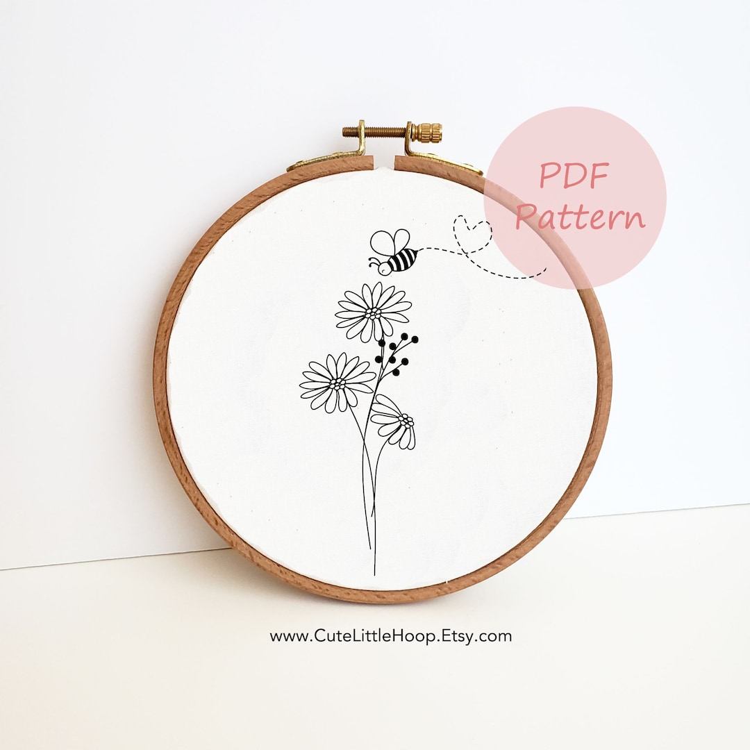 Daisy Bee Embroidery PDF Pattern, Wildflower Hand Embroidery Design ...
