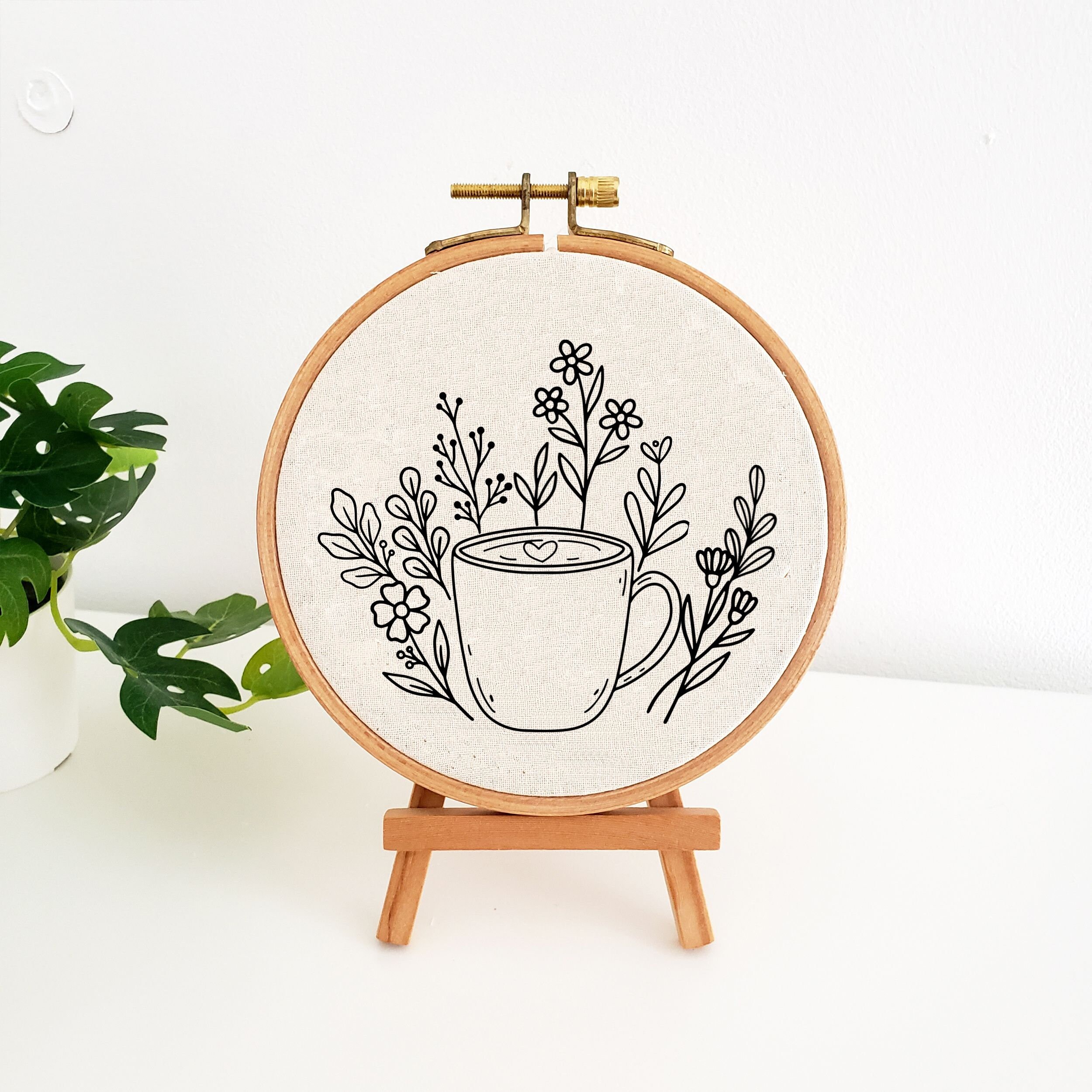Flower Cup Embroidery Pattern Tea Coffee Cup Embroidery - Etsy