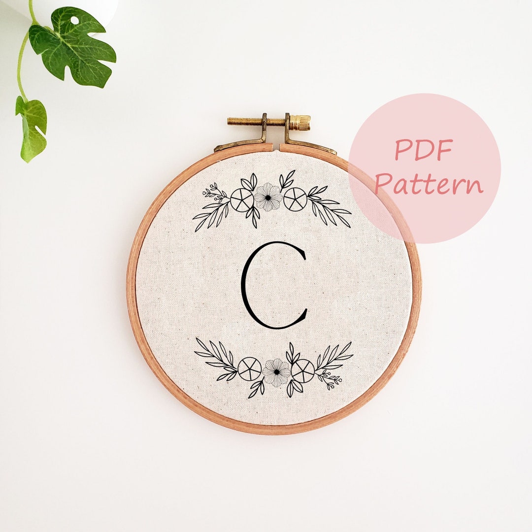 Lettering Embroidery Blueprint, Initial Embroidery Design, PDF Pattern ...