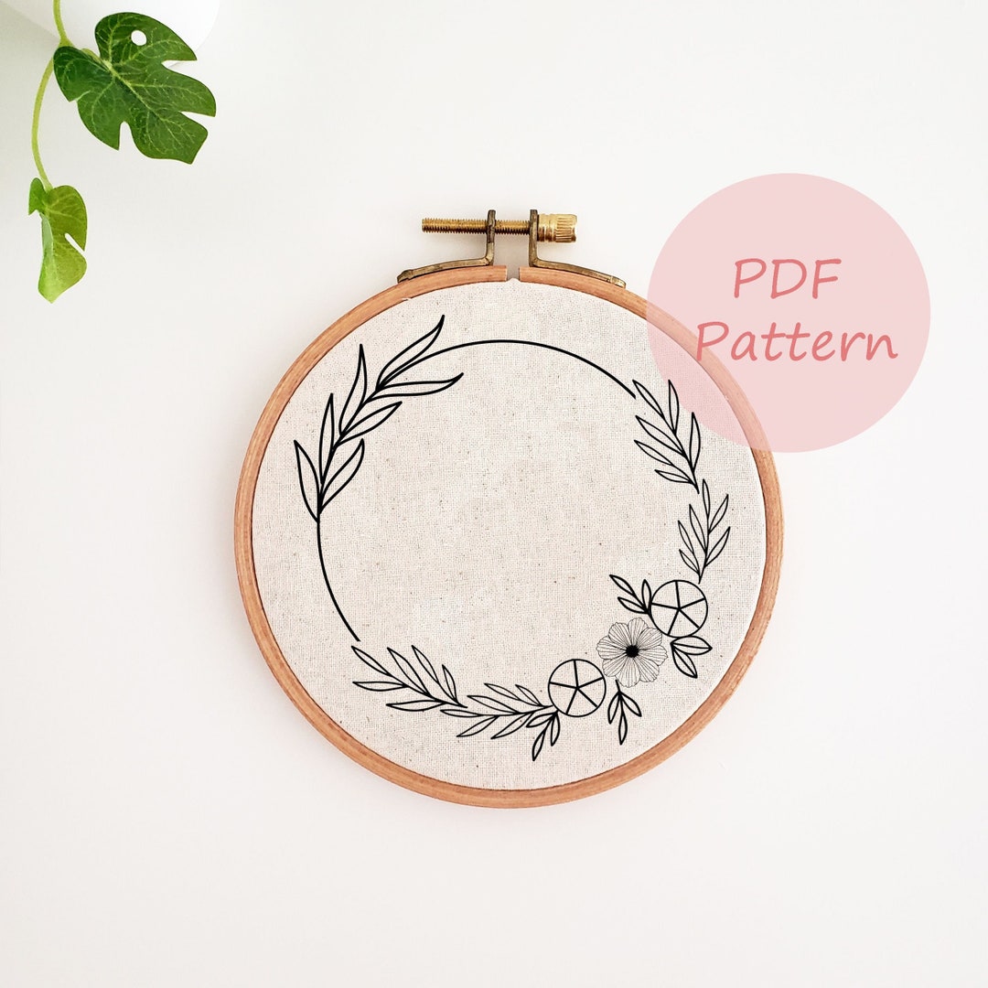 Floral Wreath Embroidery Pattern, Flower Embroidery PDF Pattern, Hand ...