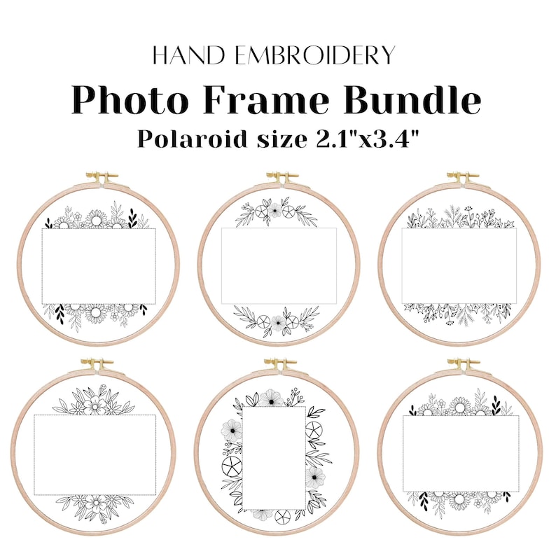 Photo Frame Embroidery Pattern Bundle for Polaroid Picture, Mini Size ...