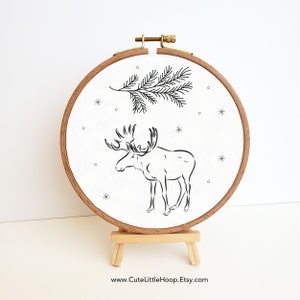 Moose in Snow Embroidery Pattern, Christmas Ornament Hand Embroidery ...