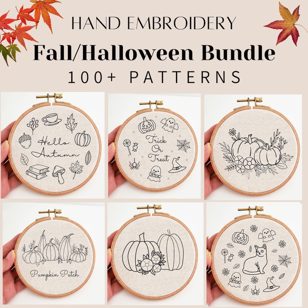 Fall Embroidery Pattern Bundle, Halloween Embroidery Pattern Bundle ...