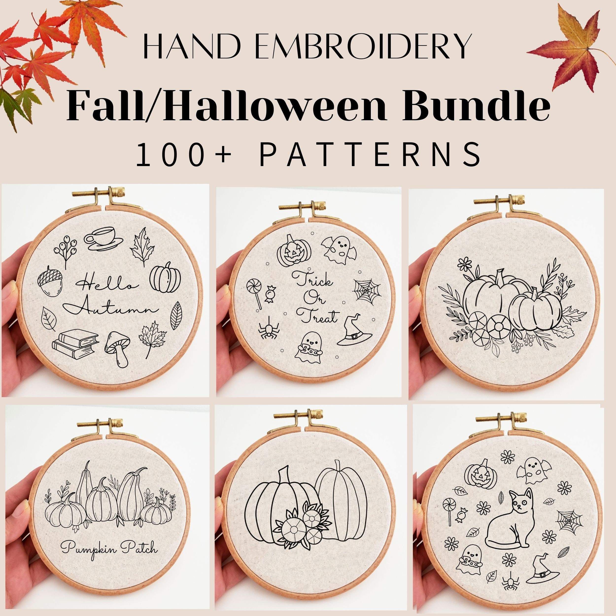 Fall Embroidery Pattern Bundle, Halloween Embroidery Pattern Bundle ...