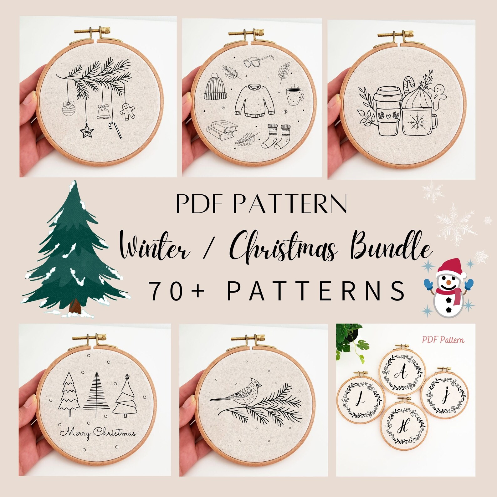 Christmas Winter Embroidery Pattern Bundle Christmas Ornament - Etsy