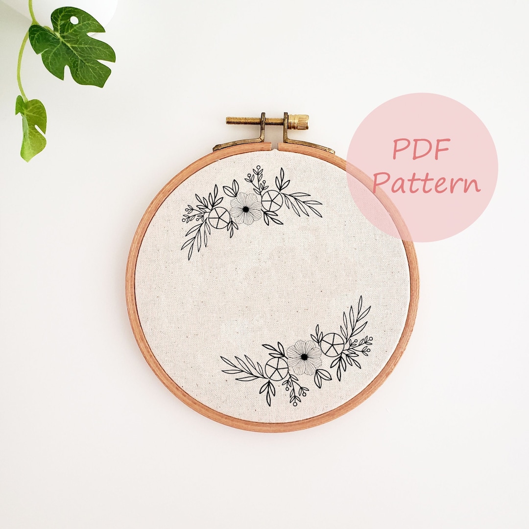 Flower Wreath Embroidery Pattern, Floral PDF Pattern, Hand Embroidery ...
