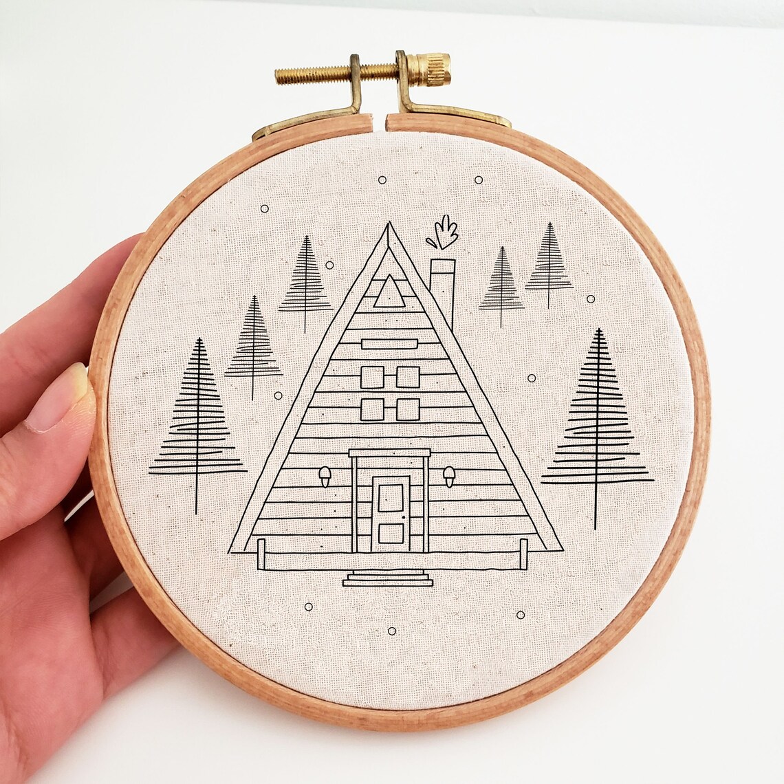 Winter Cabin Embroidery Pattern Christmas Tree Snow House - Etsy