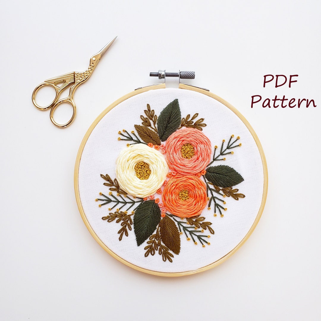 Fall Floral Embroidery Pattern, Flower Hand Embroidery Design, Beginner ...