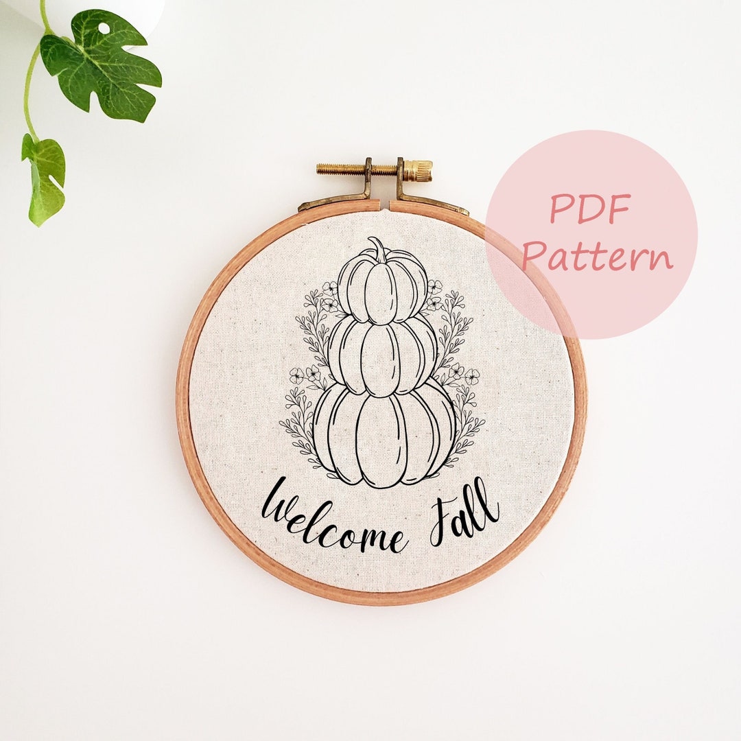Welcome Fall Embroidery Pattern, Autumn Embroidery Design, Fall Pumpkin ...