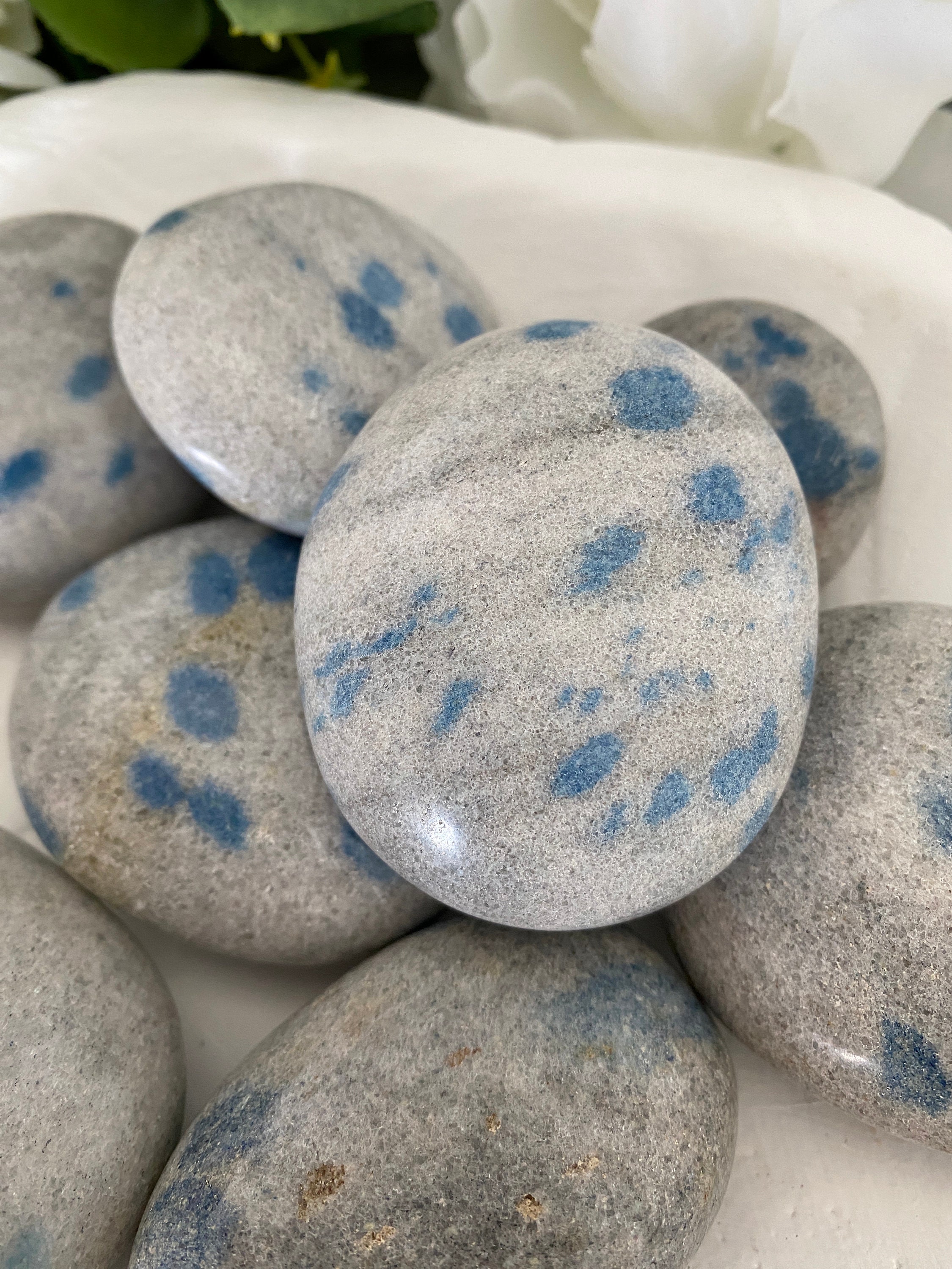 K2 Pillow Palm Stones (azurite Teardrop, Azurite in Granite) You Choose ...