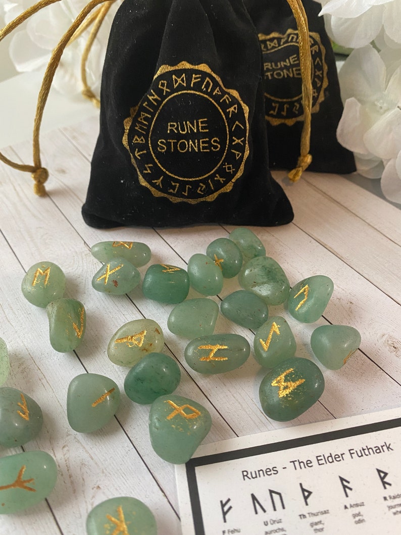 Crystal Rune Stones With Info Cards Amethyst Green Avent. - Etsy