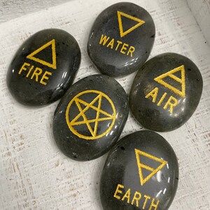 Element Stone Set (fire, Air, Water, Earth, Spirit, With Storage Pouch ...
