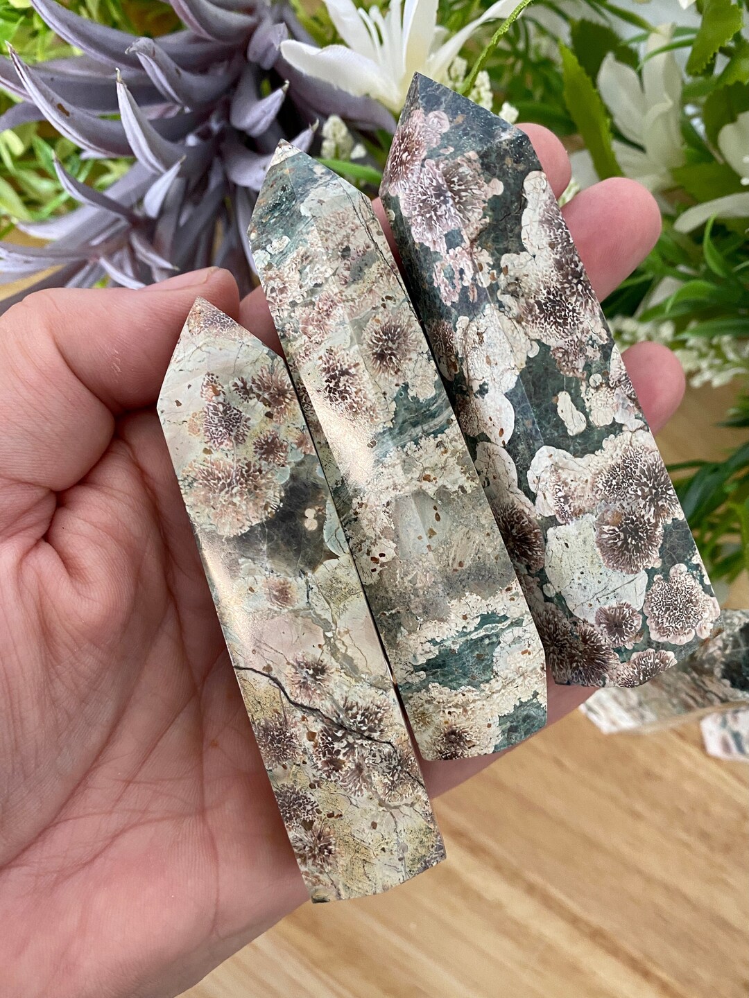 Green Sakura Flower Jasper Towers (AKA, Cherry Blossom), You Choose - Etsy