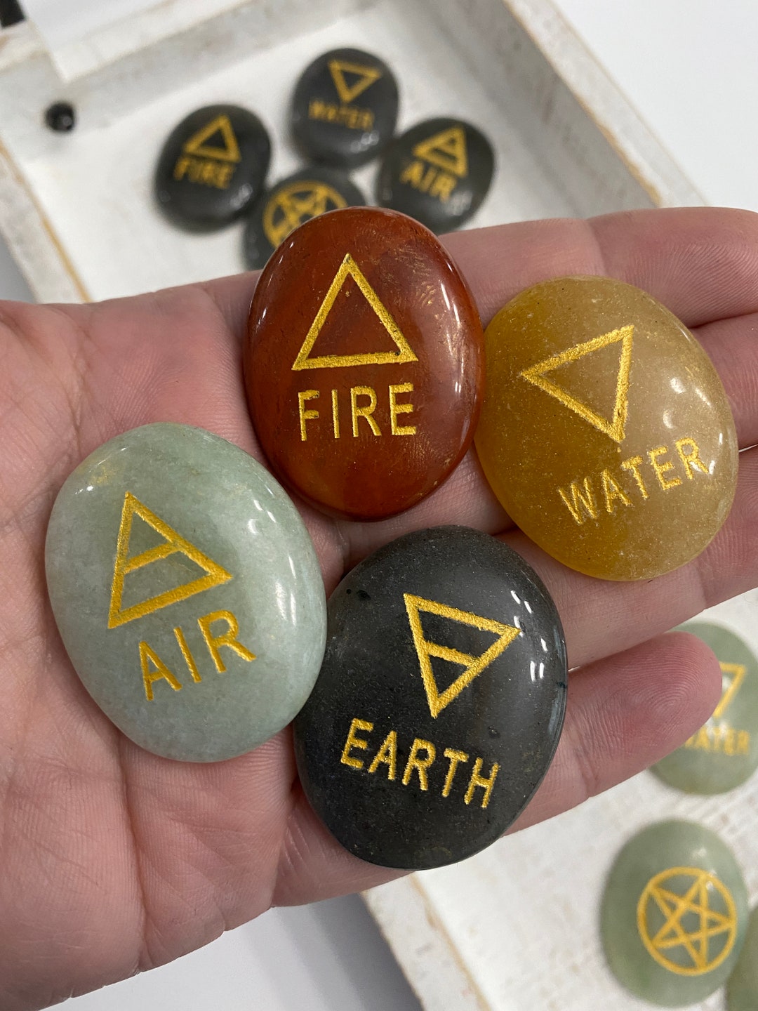 Element Stone Set (fire, Air, Water, Earth, Spirit, With Storage Pouch ...