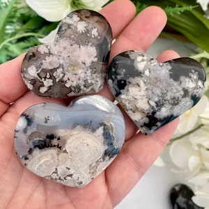 Black Flower Agate Hearts (you Choose) - Etsy