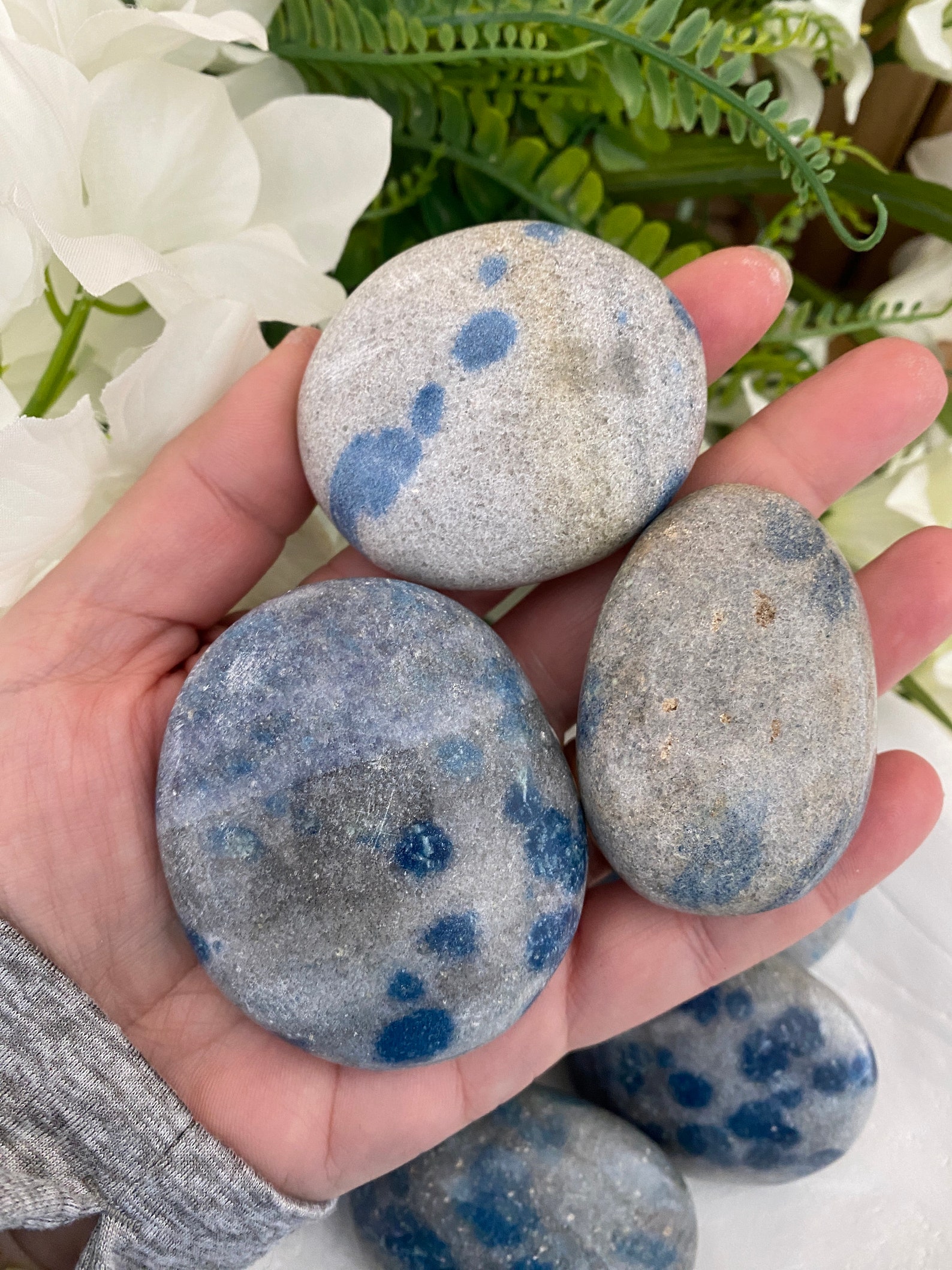 K2 Pillow Palm Stones (azurite Teardrop, Azurite in Granite) You Choose ...