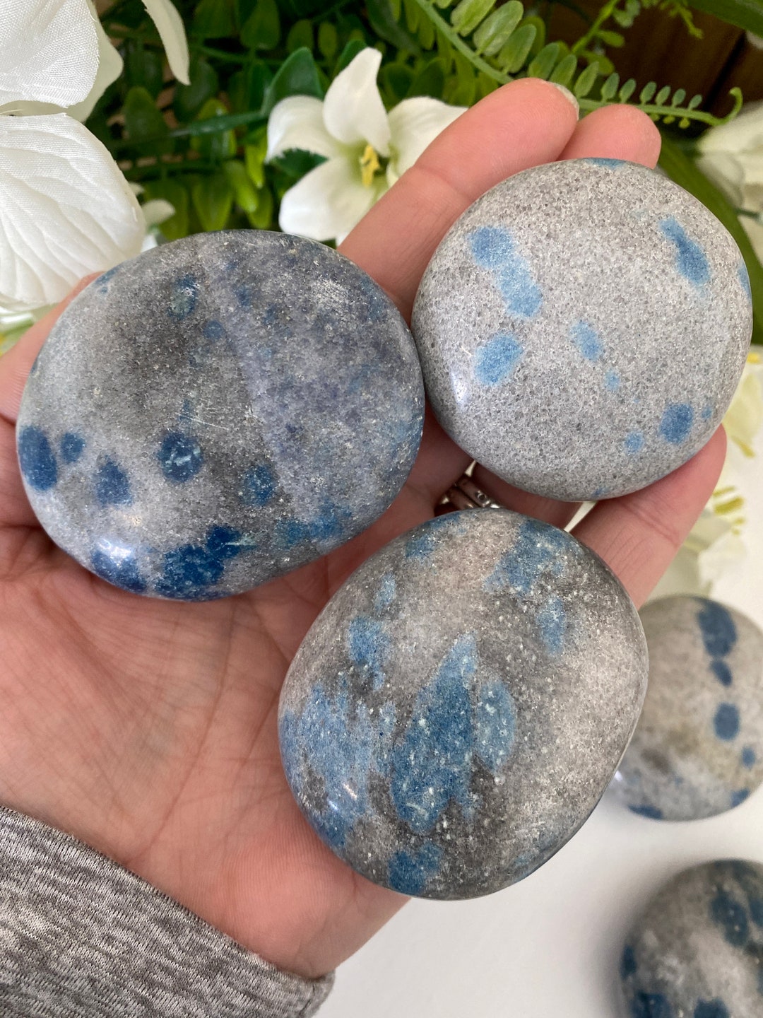 K2 Pillow Palm Stones (azurite Teardrop, Azurite in Granite) You Choose ...