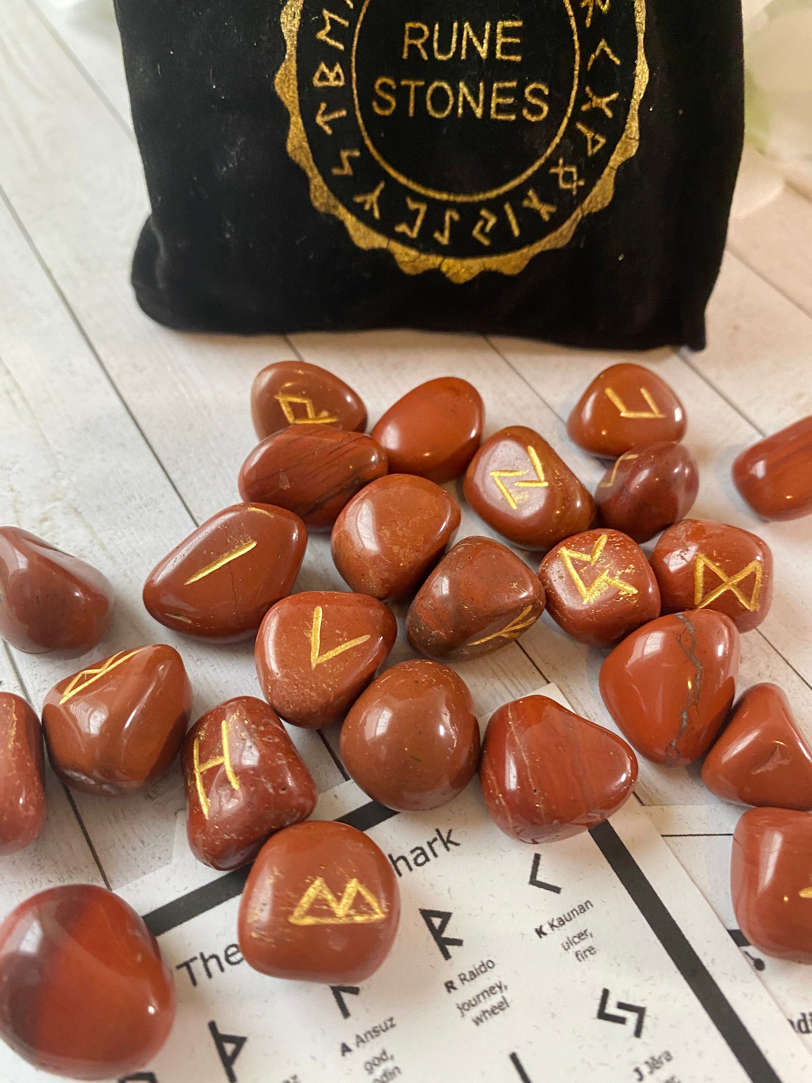 Crystal Rune Stones With Info Cards - Amethyst, Green Avent., Red ...