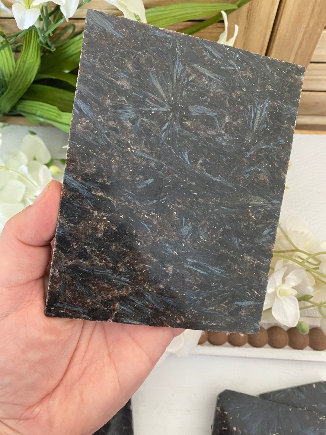 Firework Stone Slices (arfvedsonite), Free Stand Included - Etsy