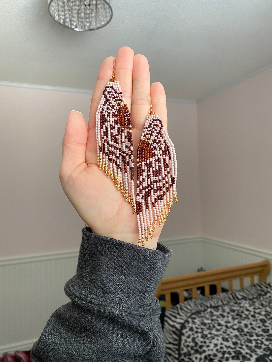 Black Bear Seed Bead Earrings, Earth Tone Animal Nature Jewelry, Beaded ...