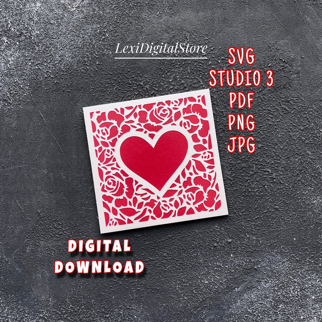 Valentine's Day Card SVG, Studio3, PNG. Valentine's Heart Fold Card ...