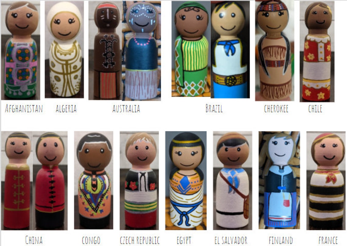 World Cultures Peg Dolls - Set of 8 - Etsy