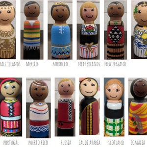 World Cultures Peg Dolls - Set of 8 - Etsy